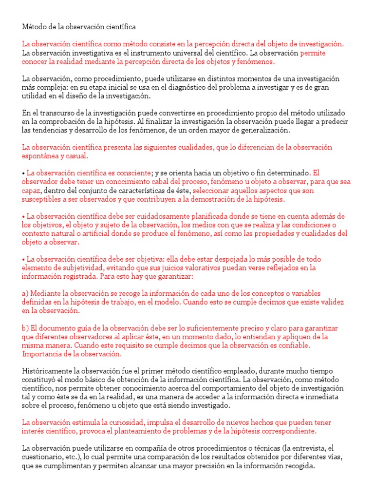 Observación en el Método Científico | PDF | Observación | Método científico