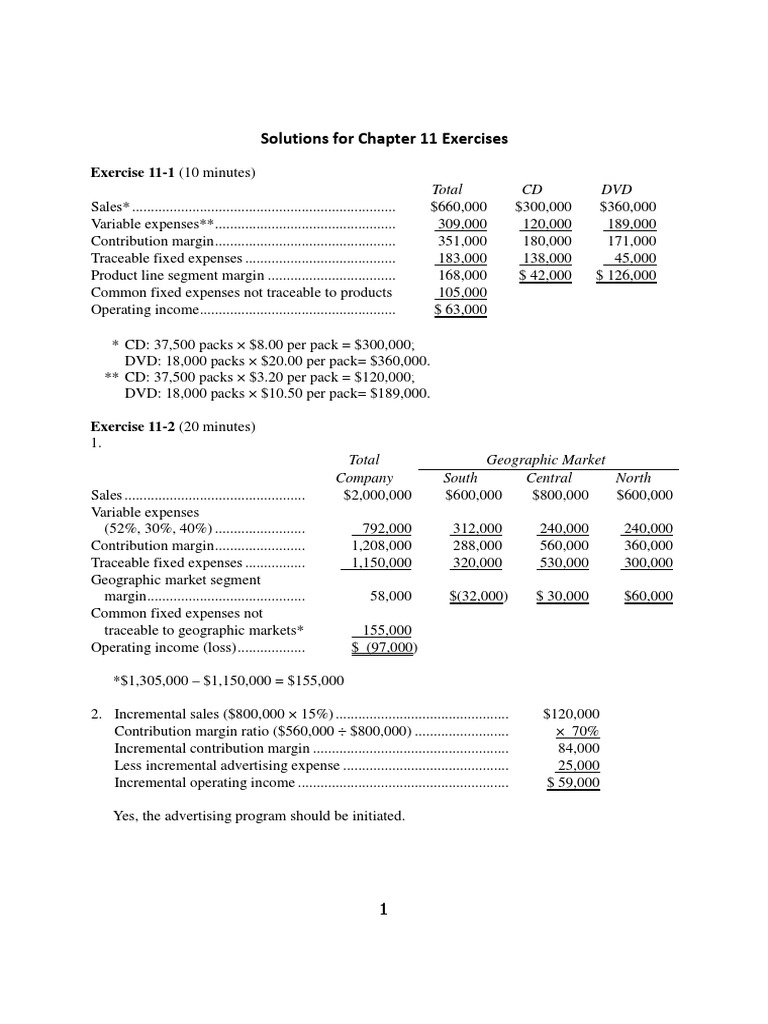 Analysis of Solutions for Chapter 11 Exercises: Segmented Income ...
