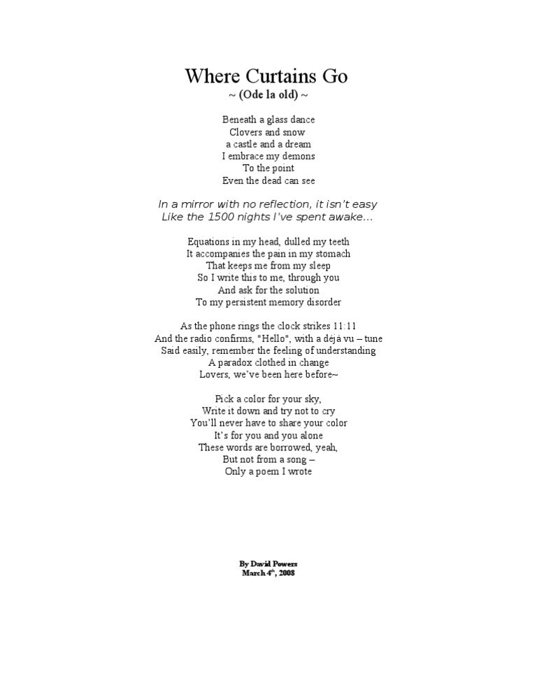 Where Curtains Go (Poem) | PDF | Poetry
