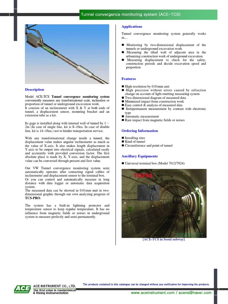 09.tunnel Convergence Monitoring System (ACE-TCS) | PDF | Tunnel | Sensor