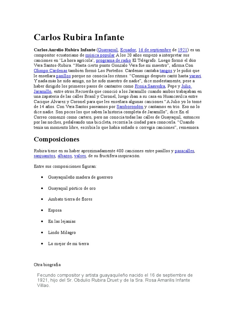 Carlos Rubira Infante | PDF | Musica Latinoamericana | Entretenimiento ...