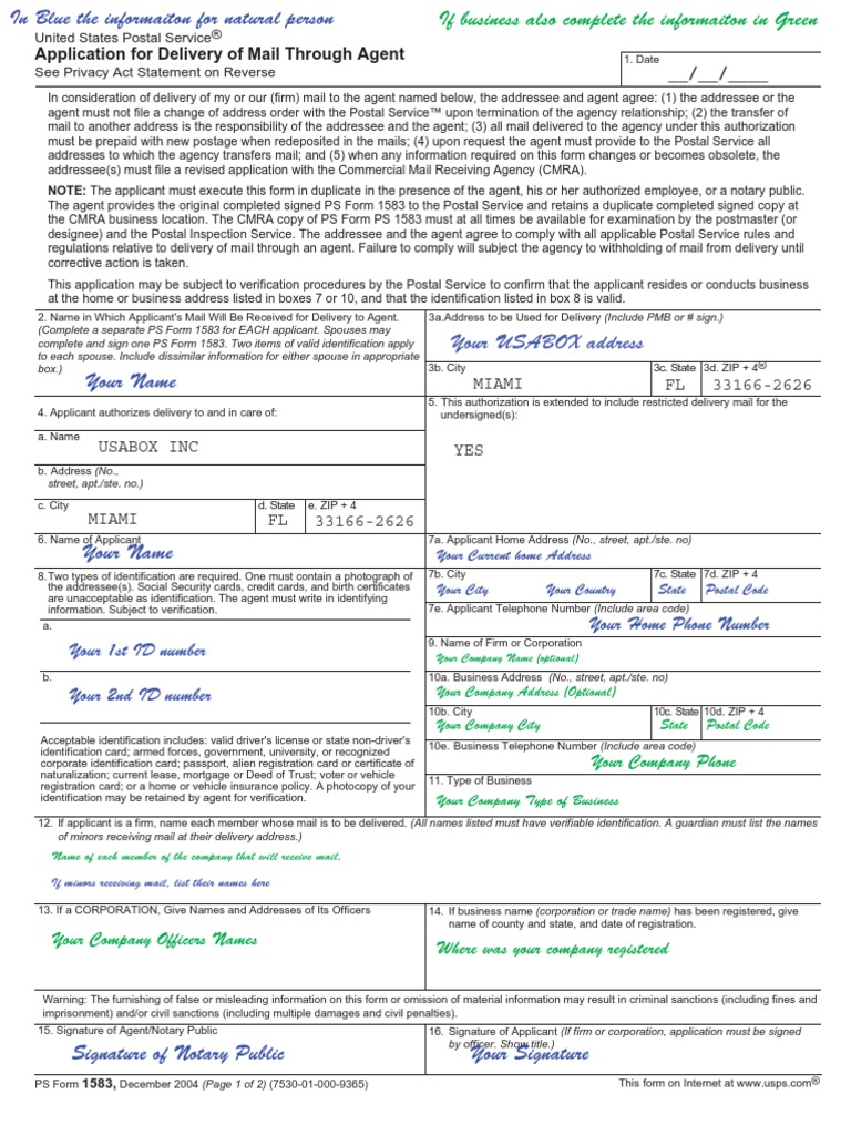 Your USABOX Address Miami FL 33166 2626 PDF Mail United States