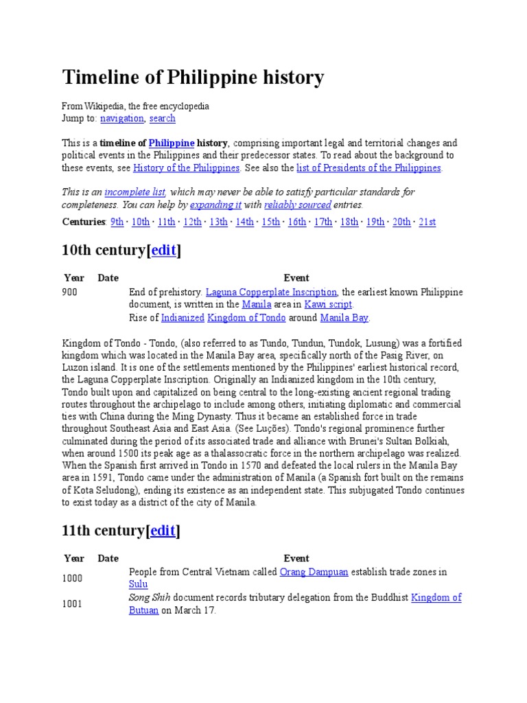 Philippine History Timeline Overview | PDF | President Of The ...