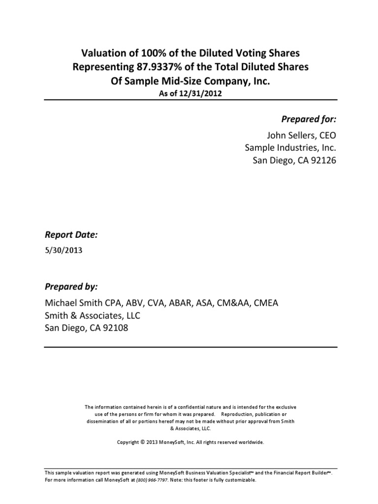 BVS Sample Valuation Report 01 | PDF | Business Valuation | Valuation ...