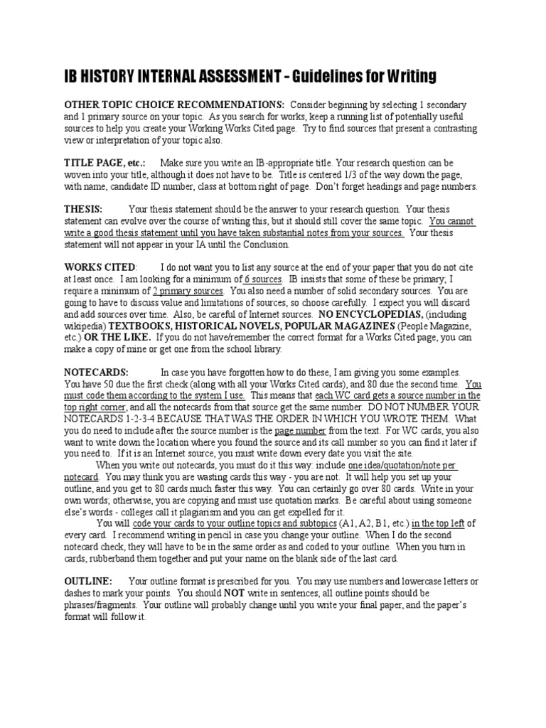 IB HISTORY INTERNAL ASSESSMENT - Guidelines For Writing | PDF | Thesis ...