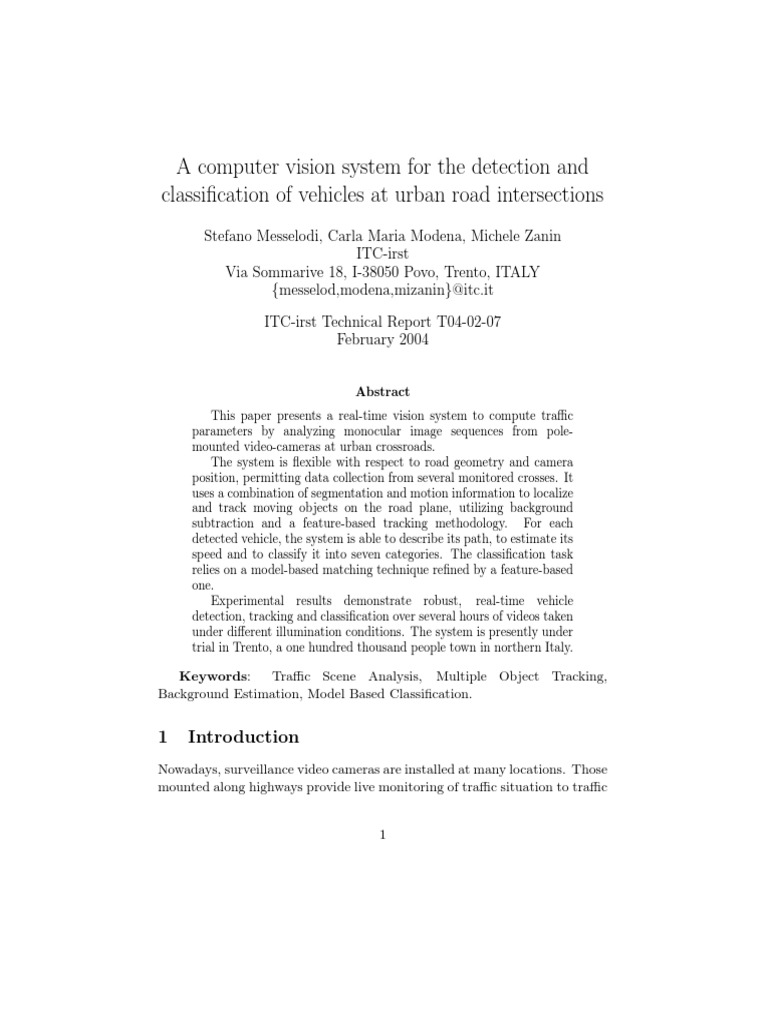 A Computer Vision System For The Detection And Classification Of Vehicles At Urban Road