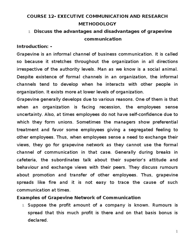 Grapevine Communication: Pros and Cons | PDF | Rumor | Communication