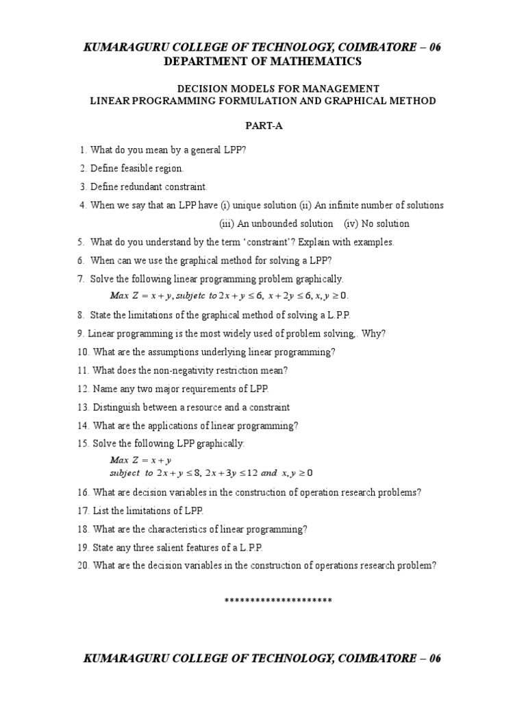 Decision Models For Management | PDF | Linear Programming ...
