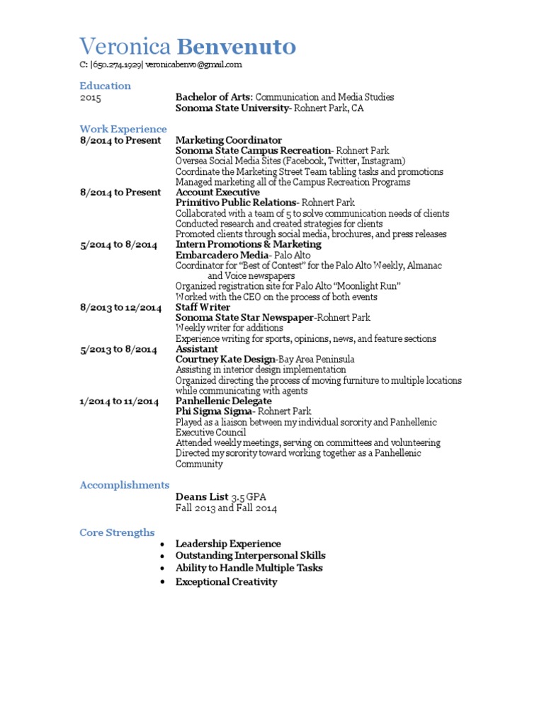 Veronica Benvenuto Resume | PDF | Career & Growth