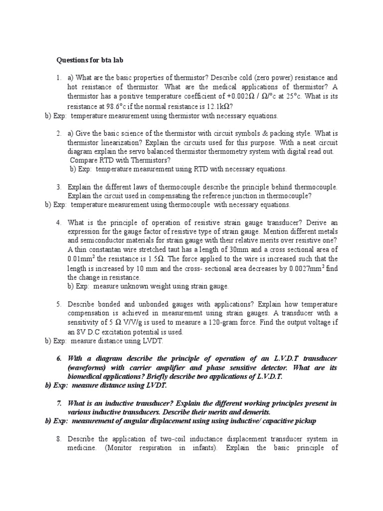 Questions For Bta Lab | PDF | Electrical Resistance And Conductance ...