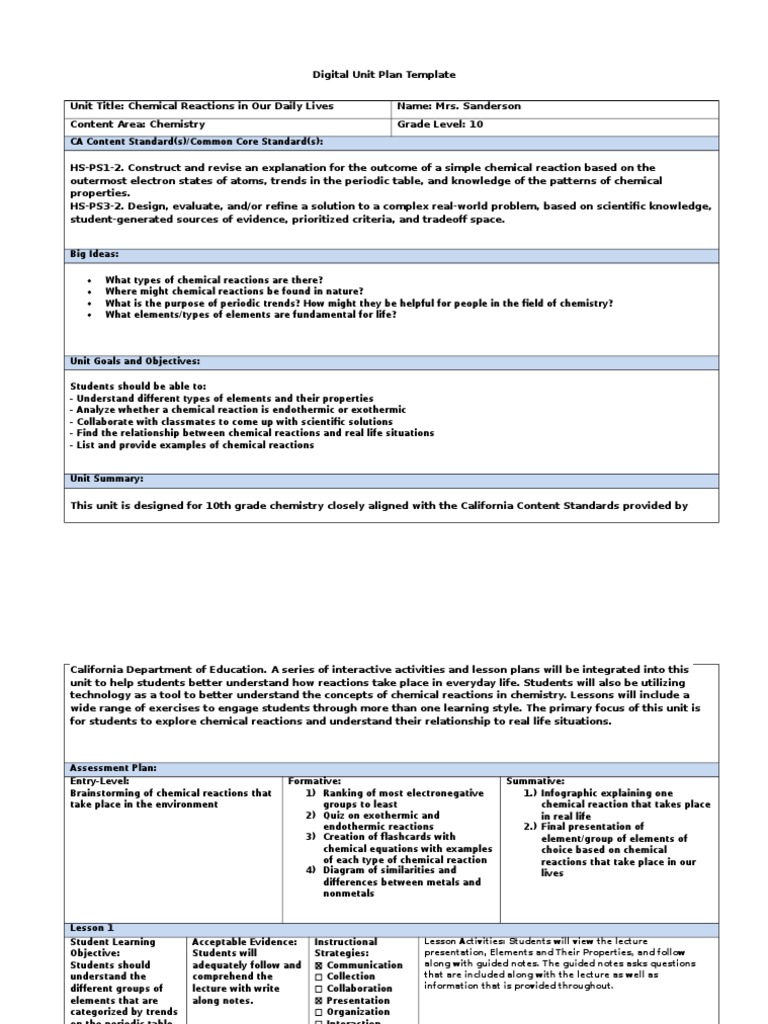 Digital Unit Plan Template | PDF | Chemical Reactions | Periodic Table