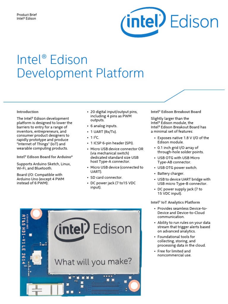 Intel® Edison Development Platform | PDF | Usb | Microcontroller
