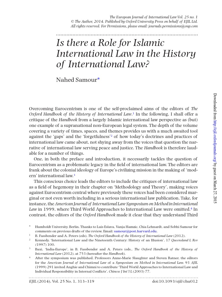 Is There A Role For Islamic International Law in The History of ...