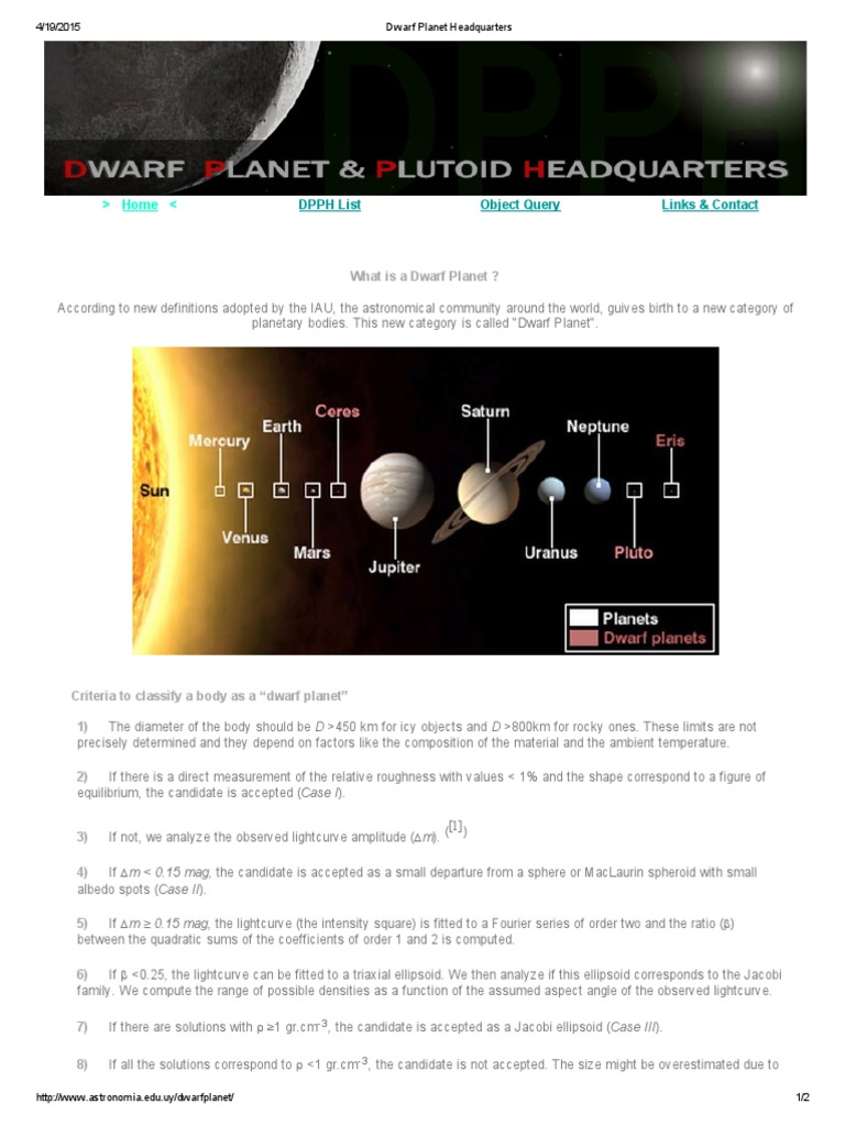 Dwarf Planet Classification Criteria | PDF