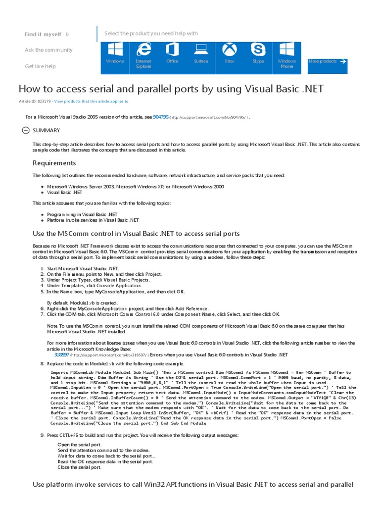 How To Access Serial and Parallel Ports by Using Visual Basic | PDF ...