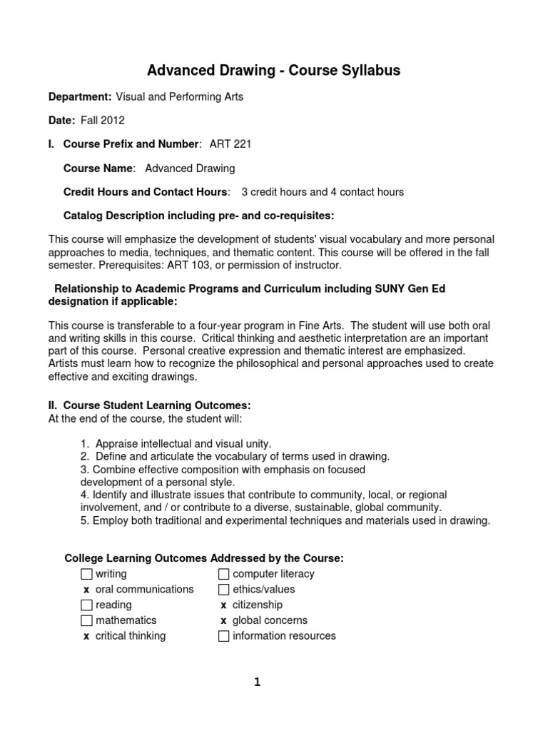 Advanced Drawing - Course Syllabus | PDF | Drawing | Critical Thinking