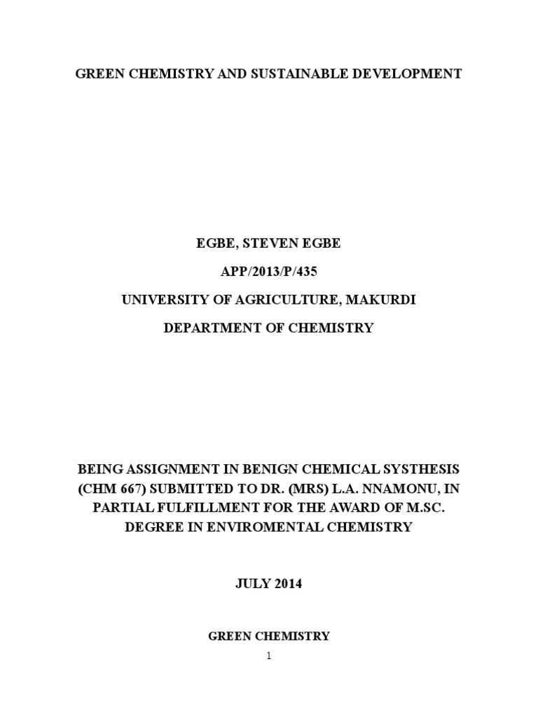 Assignment - Green Chemistry | PDF | Green Chemistry | Chemistry
