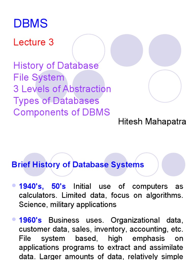 Lecture 3 History Of Database File System Pdf Databases Application Software