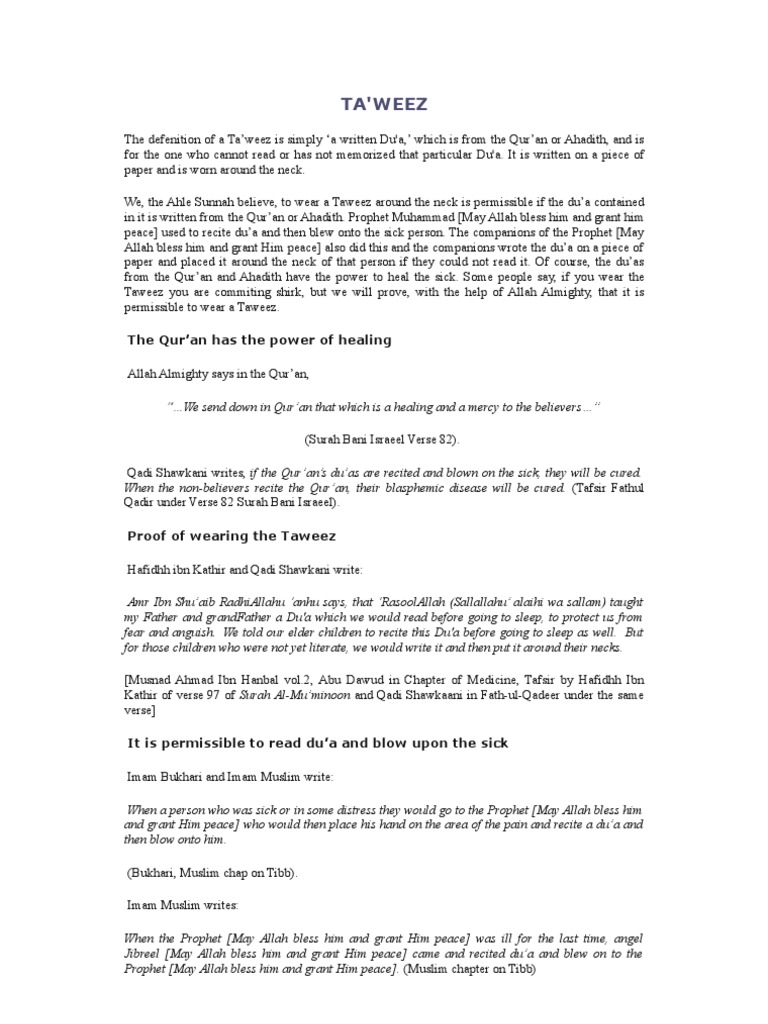 TAWEEZ | PDF | Hadith | Islamic Behaviour And Experience