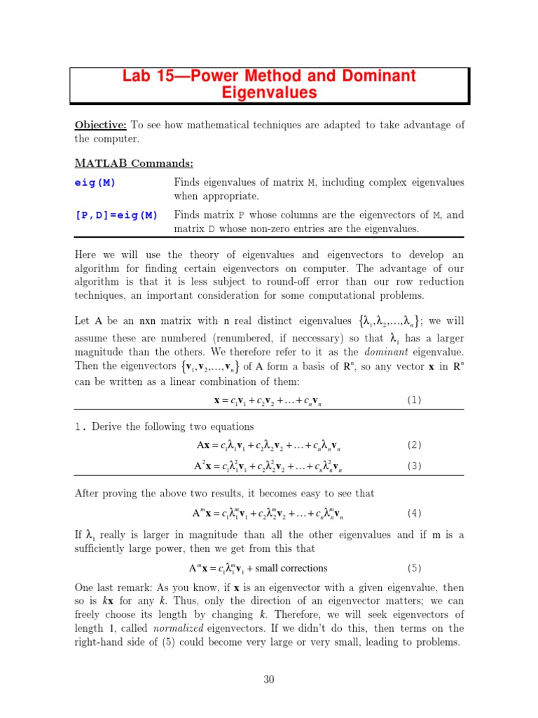 Power Method and Dominant Eigenvalues | PDF | Eigenvalues And ...