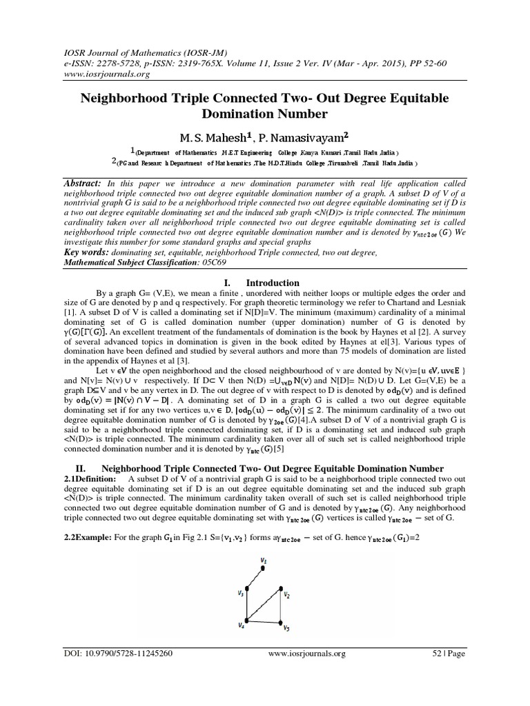 Neighborhood Triple Connected Two - Out Degree Equitable Domination ...