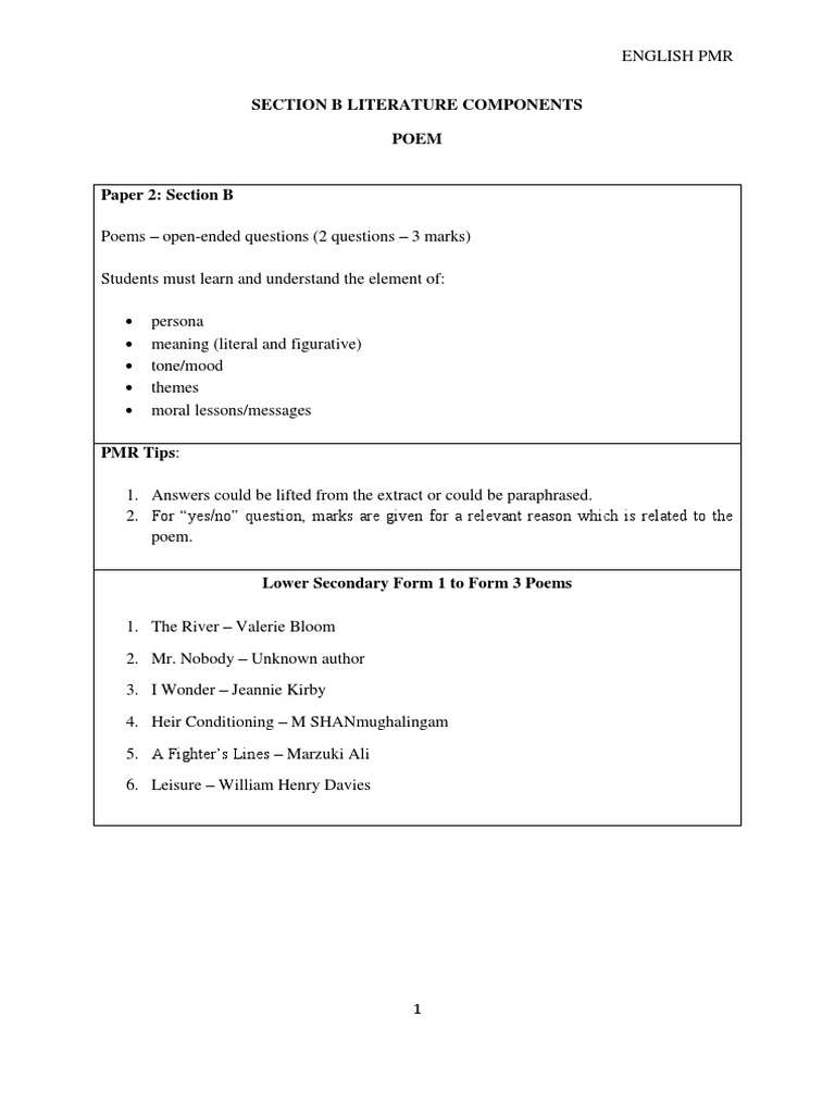 English PMR Poem Answer | PDF | Poetry