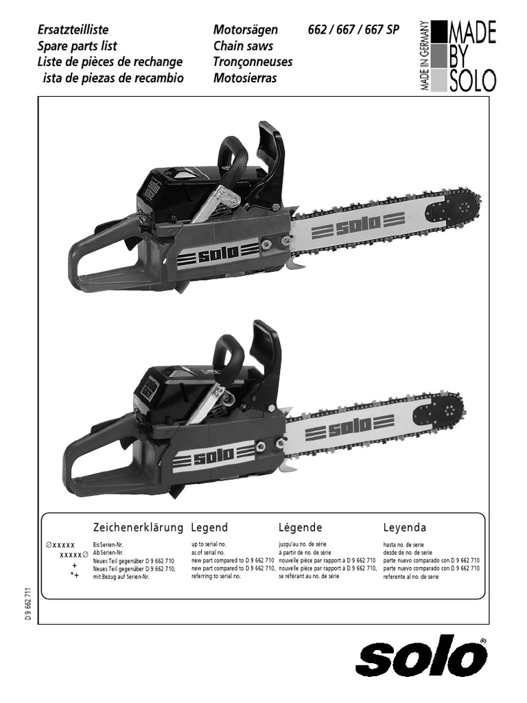Solo 662 chain saw parts book | Propulsion | Vehicle Parts