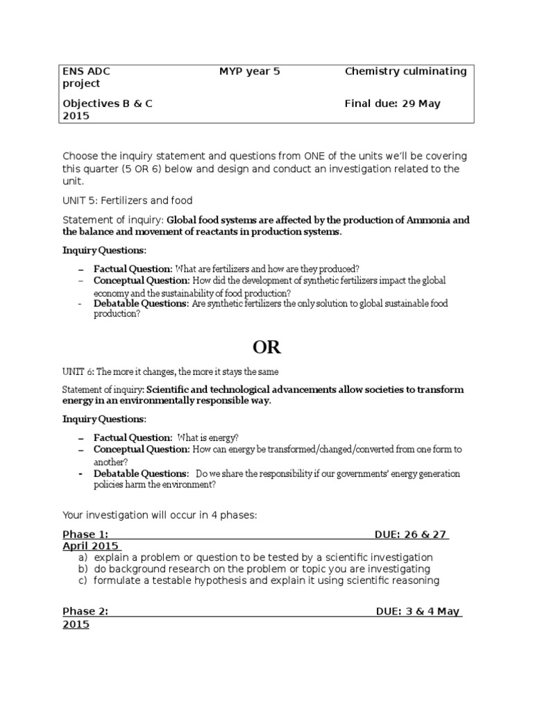 Ens Adc Myp Year 5 Chemistry Culminating Project | PDF | Scientific ...
