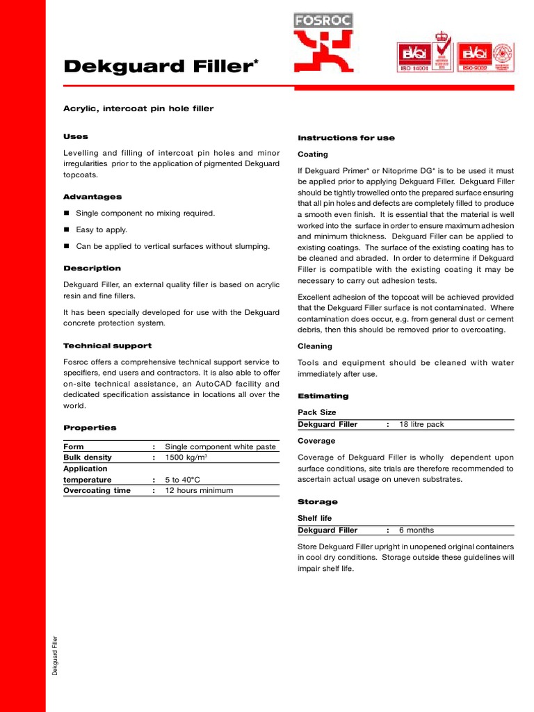 Dekguard Filler | PDF | Concrete | Materials
