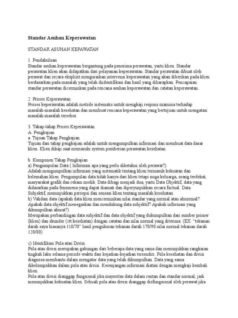 Contoh Standar Asuhan Keperawatan | PDF