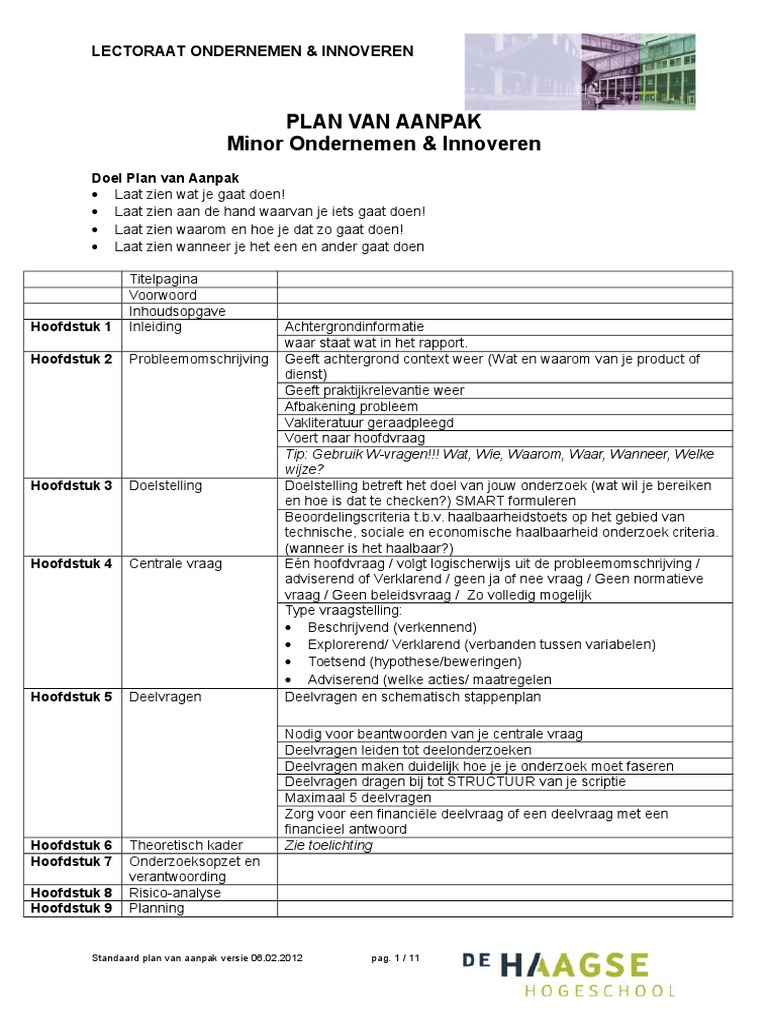 Standaard Plan Van Aanpak | PDF