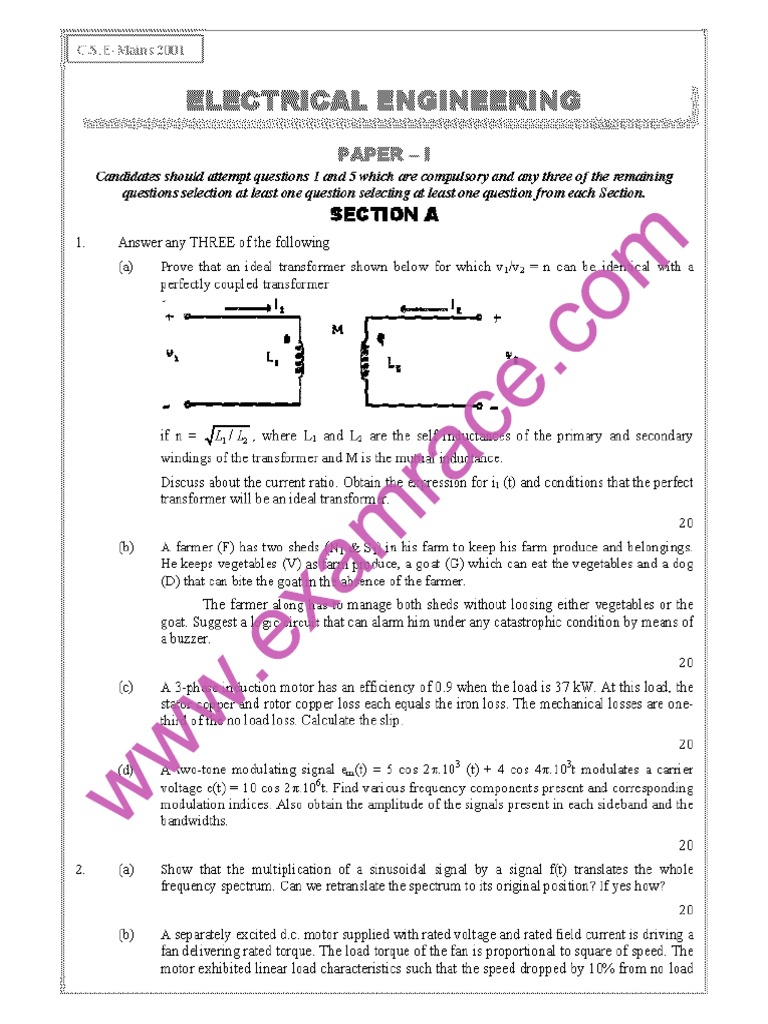 IAS Mains Electrical Engineering 2001 PDF | PDF | Electromagnetism ...