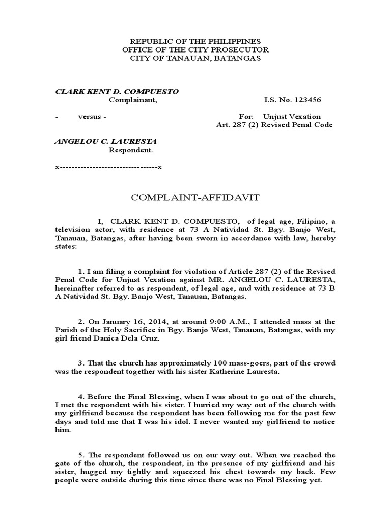 Criminal Case Unjust Vexation | Social Institutions | Society