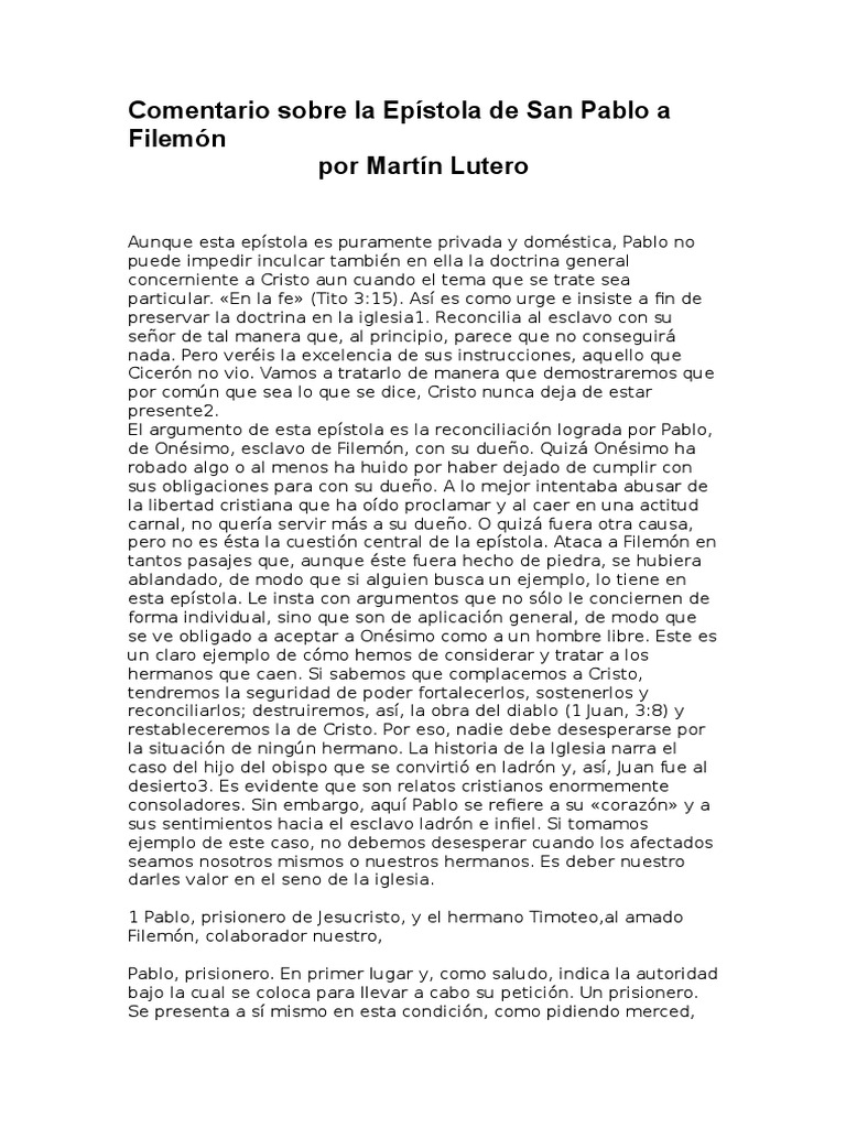 FILEMÓN. LUTERO, Martín. Comentario sobre la Epístola de San Pablo a ...