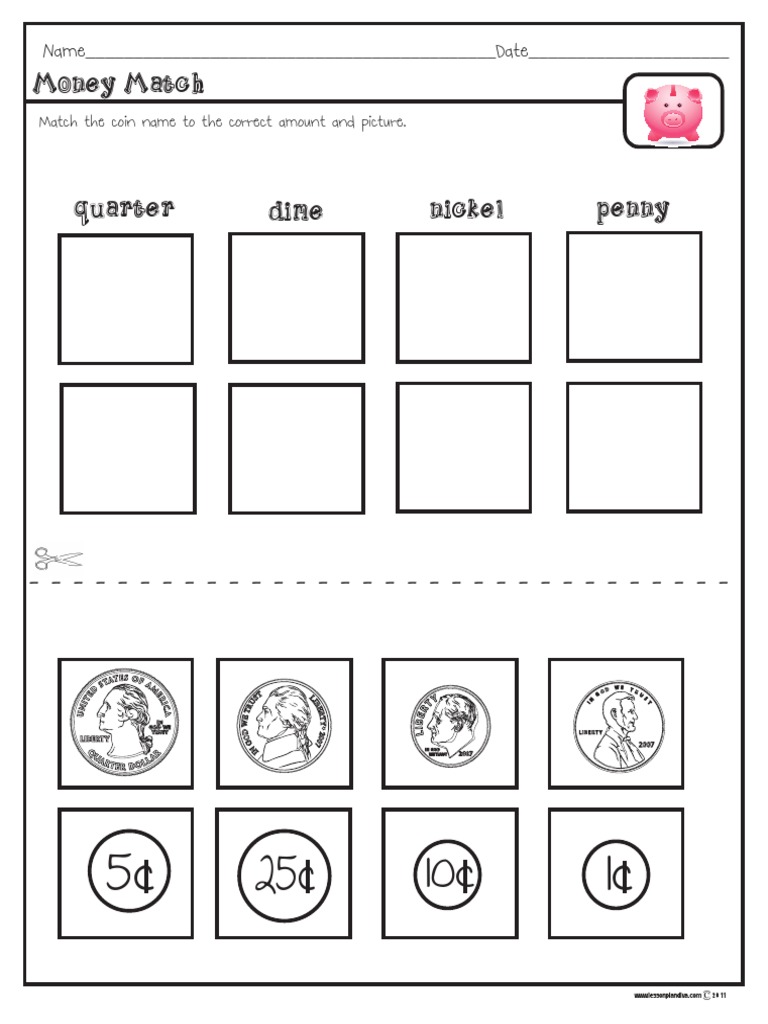 Coin Name and Value Matching Activity | PDF