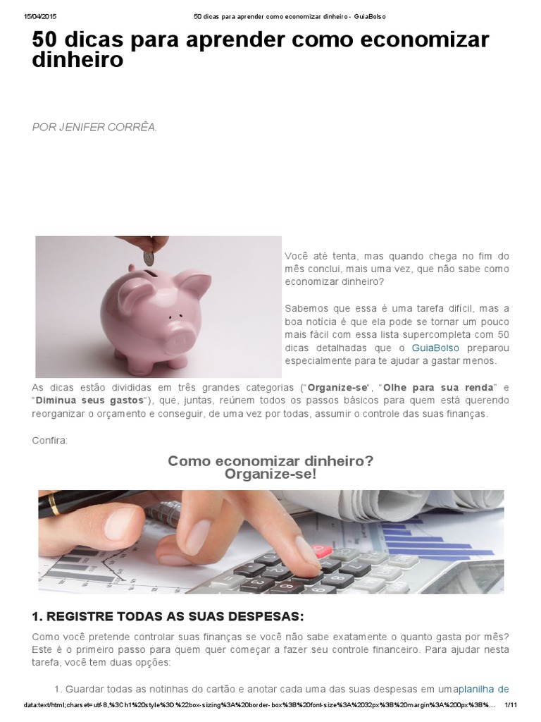 50 Dicas Para Aprender Como Economizar Dinheiro Guiabolso Pdf Pdf
