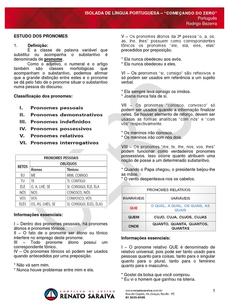 Pronomes Pdf Pdf Pronome Tipologia Linguística