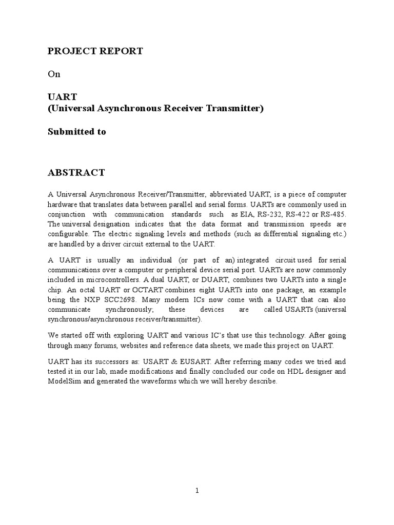 Project Report Uart | Download Free PDF | Telecommunications Engineering | Media Technology