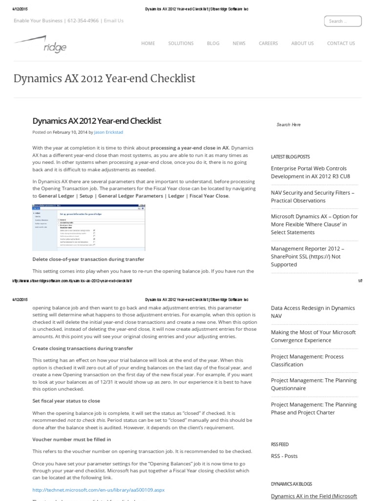Dynamics AX 2012 Year-End Checklist | PDF | Twitter | Voucher
