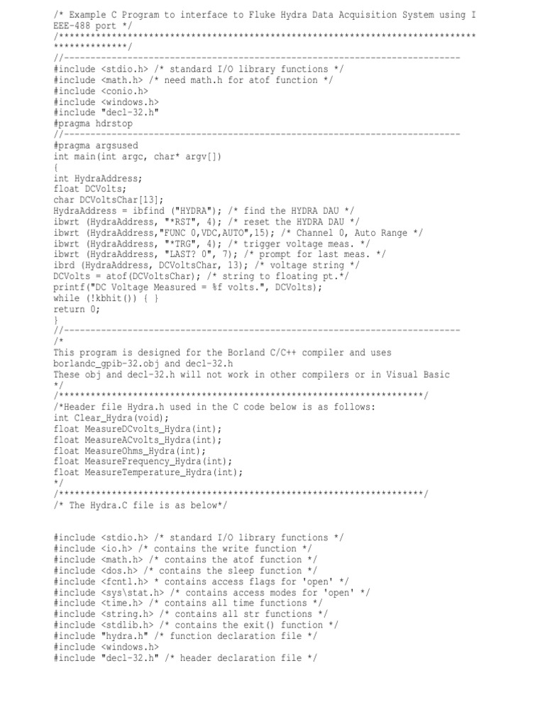 Hydra GPIB C Program | PDF | Subroutine | C (Programming Language)