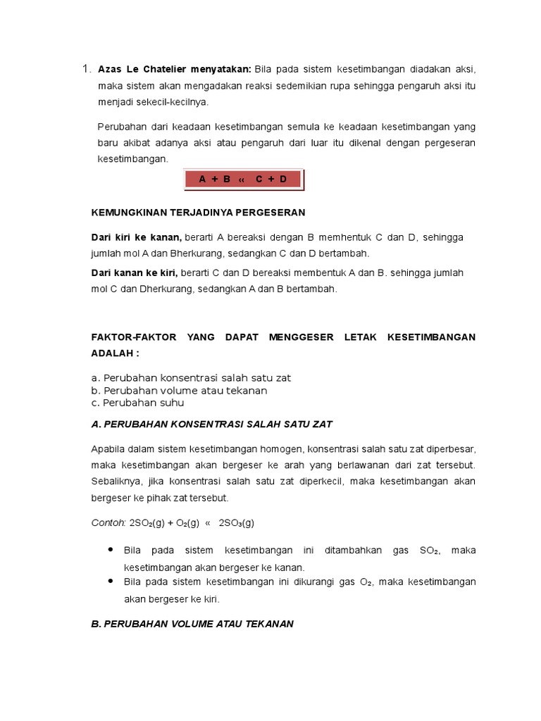 Azas Le Chatelier Menyatakan | PDF