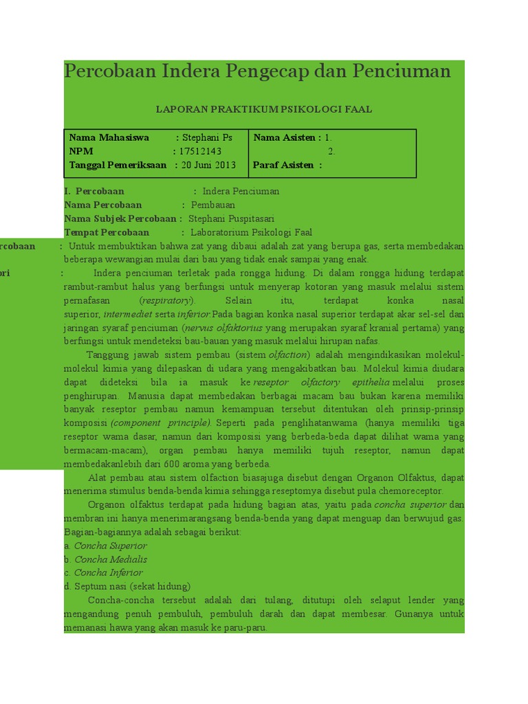 Percobaan Indera Pengecap Dan Penciuman | PDF | Kajian Bahasa Asing | Kesehatan Holistik