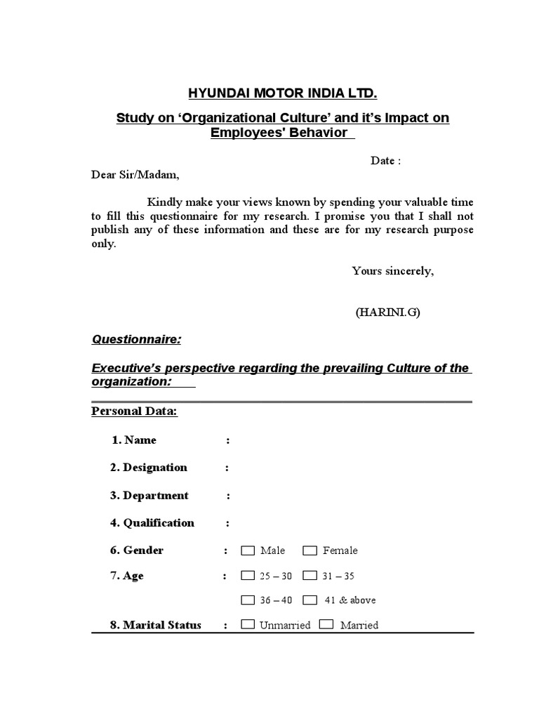 ORGANISATIONAL CULTURE - Questionnaire | PDF | Organizational Culture ...