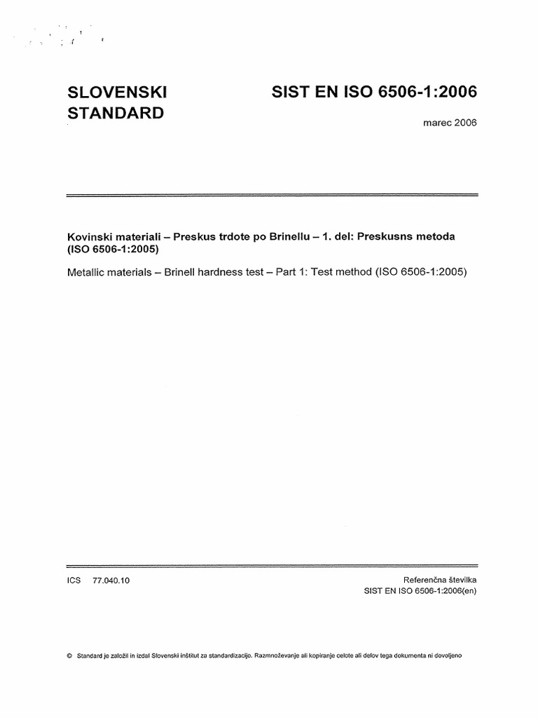 Sist en Iso 6506-1-2006 | PDF | Chemical Product Engineering | Materials