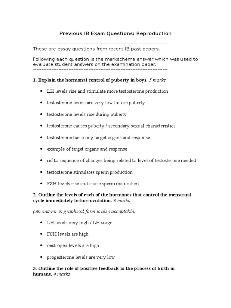 Previous IB Exam Questions | PDF | Luteinizing Hormone | Meiosis