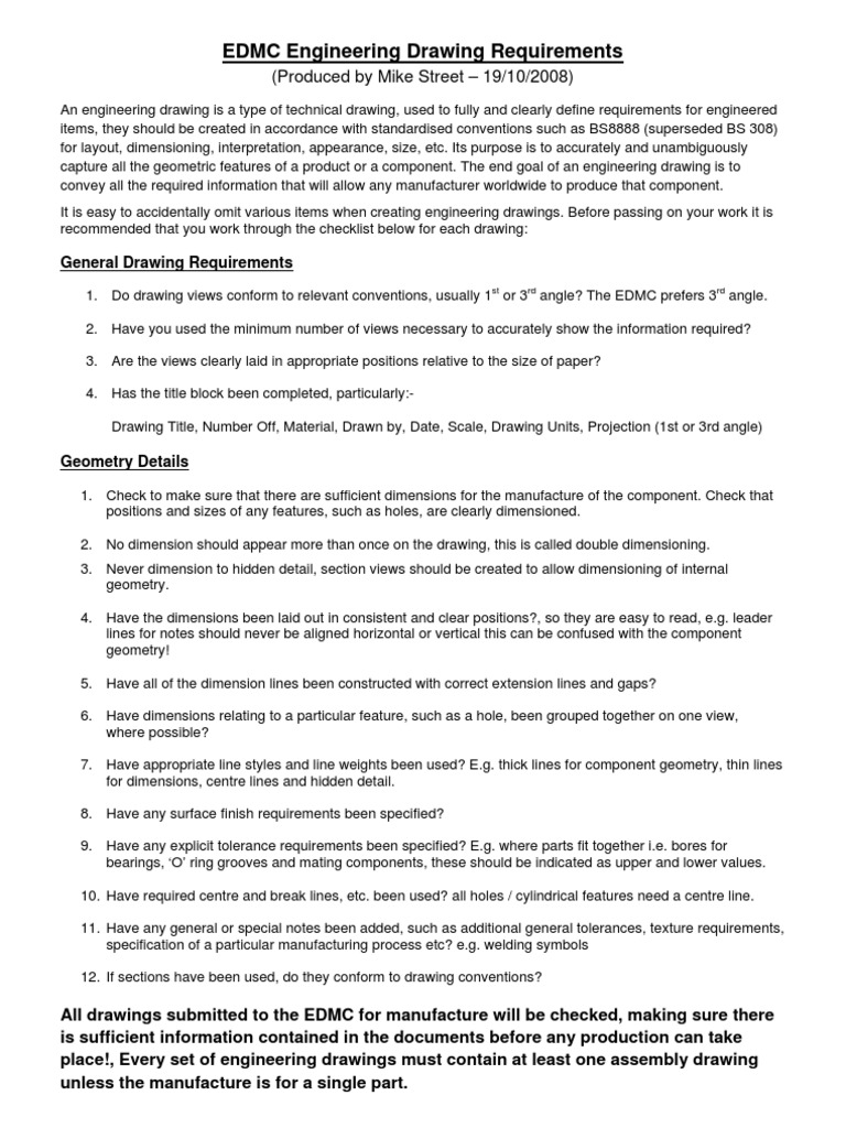 EDMC Engineering Drawing Requirements | PDF | Drawing | Engineering ...
