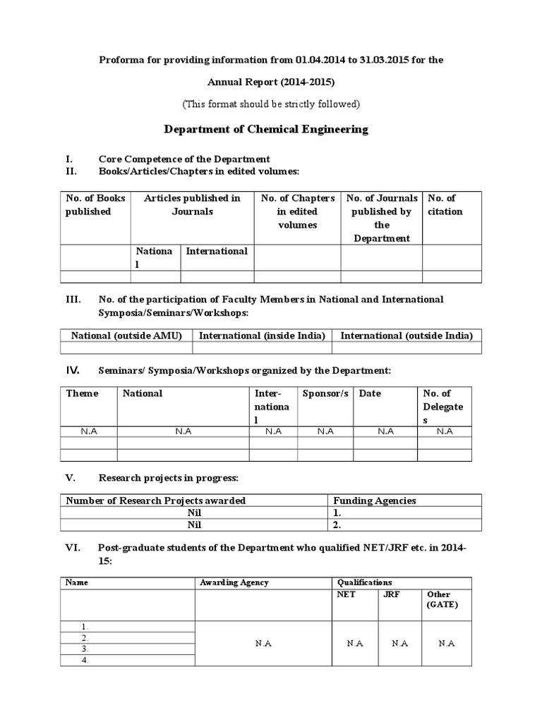 Annual Report Data for Chemical Engineering 2014-2015 | PDF
