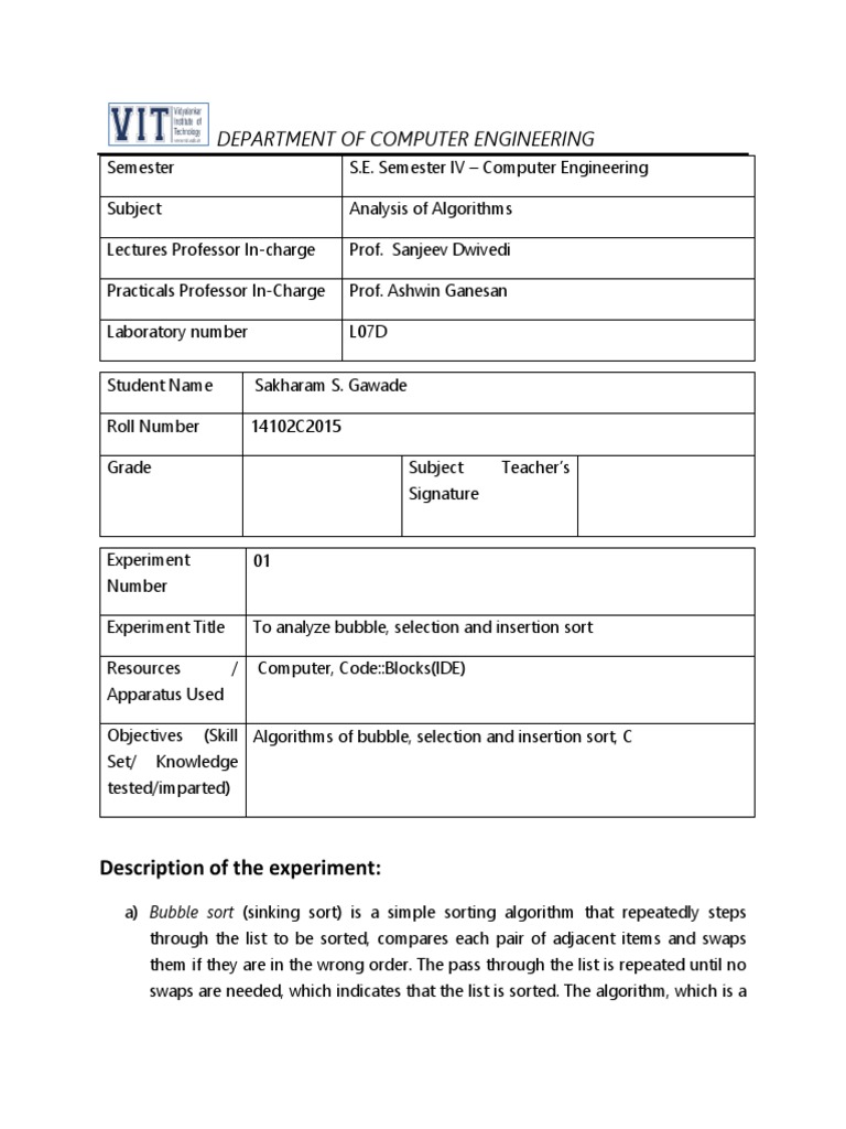 AOA Exp1 | PDF | Algorithms And Data Structures | Computer Programming