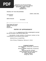 Sample Formal Entry of Appearance - People v. X | PDF