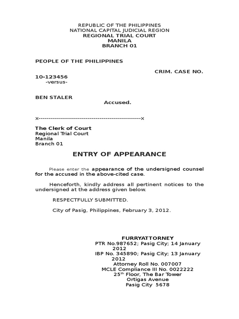 Entry of Appearance Sample | PDF